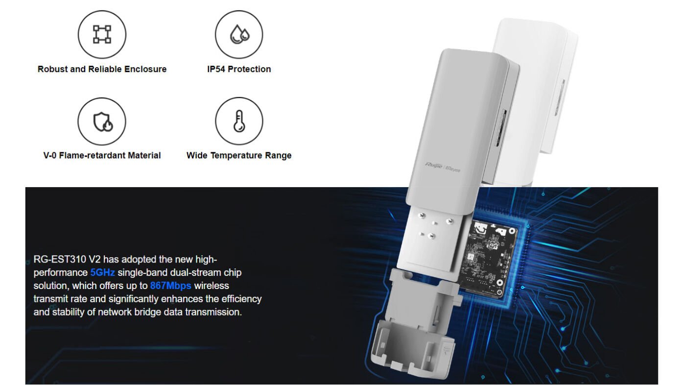 RG-EST310 V2 5GHz Single-band Dual-stream 802.11ac Wireless Bridge ...