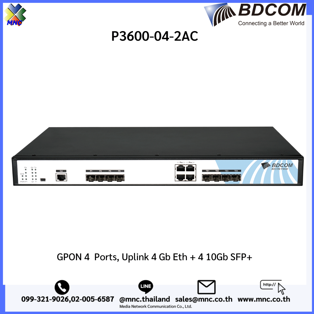 P3600-04-2AC, BDCOM OLT with 4 EPON ports 4 gigabit TX ports, 4 10GE ...